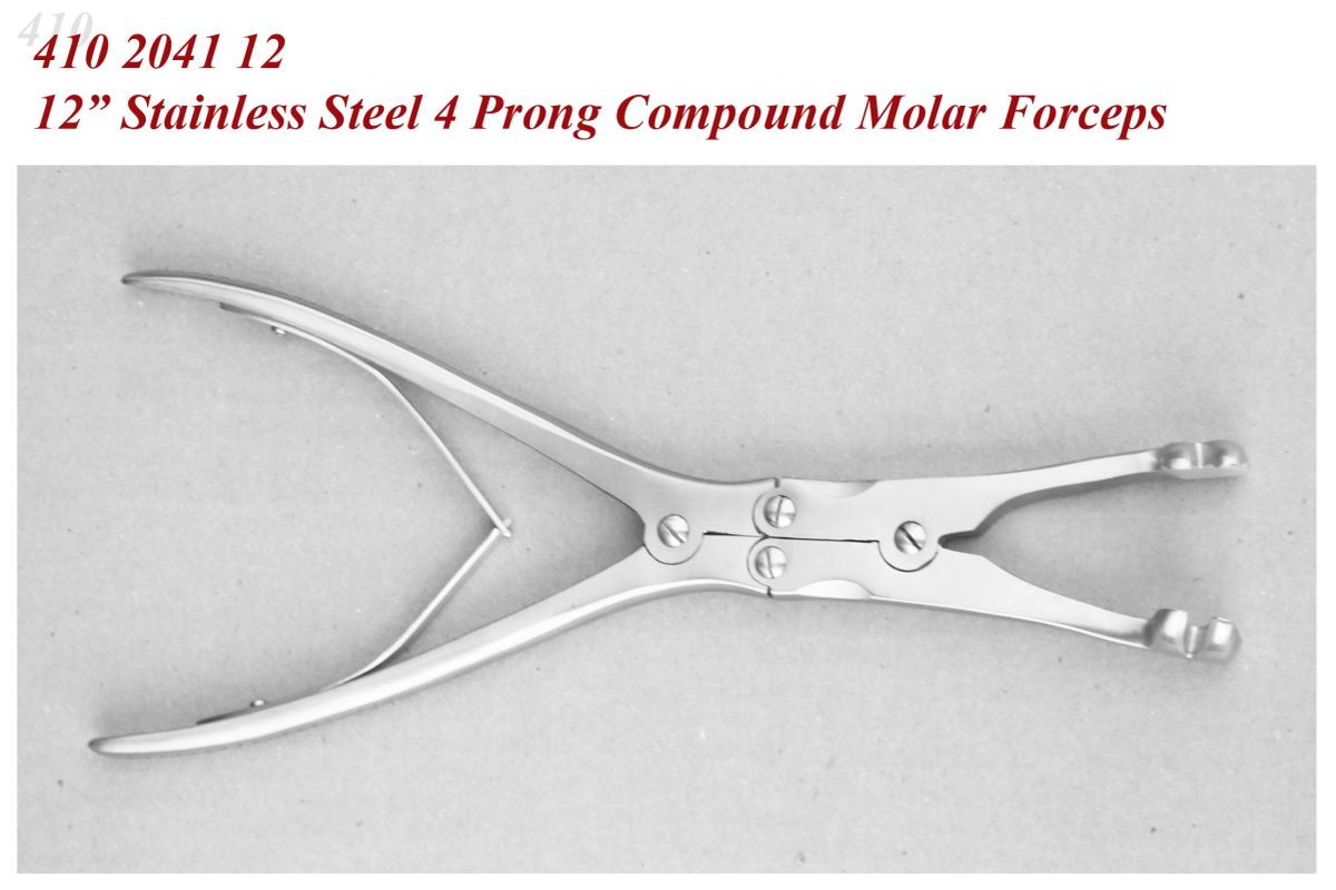 Compound 12" 4 Prong Stainless Steel Molar Forceps