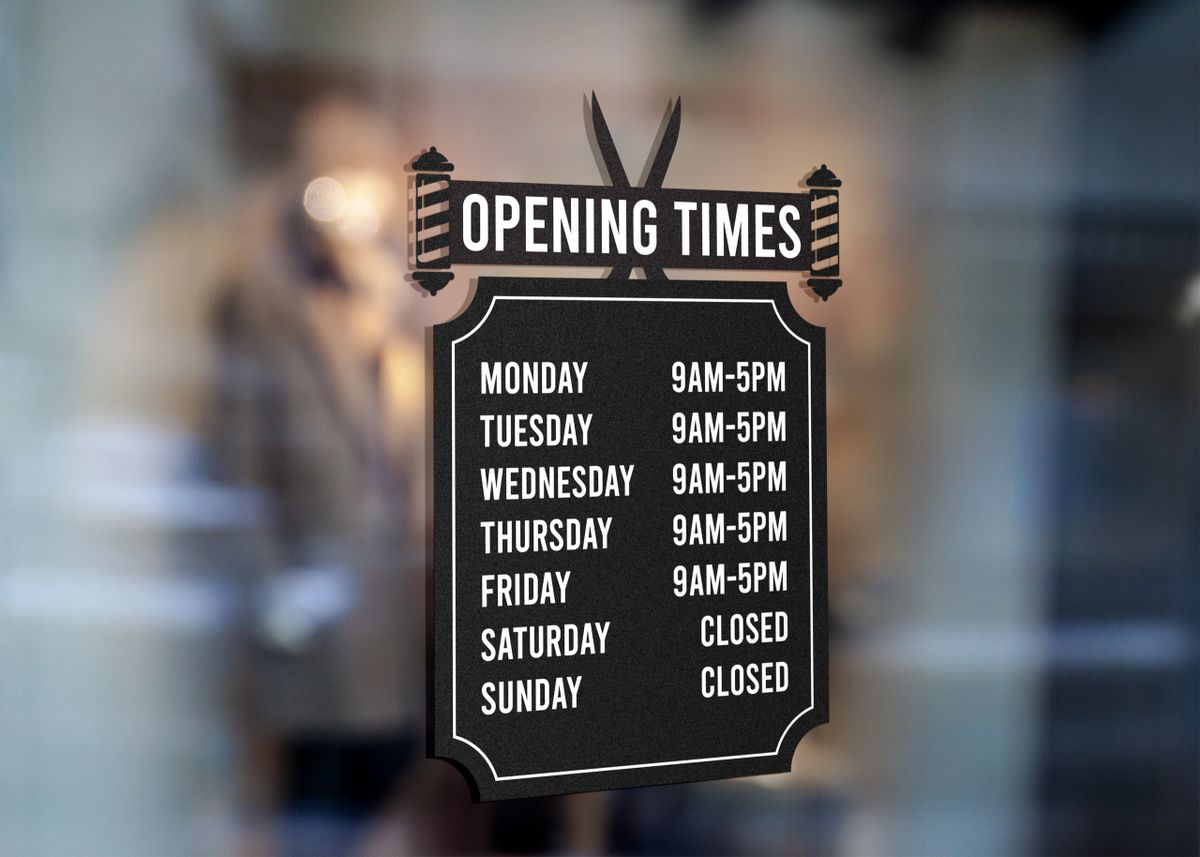 Barbershop Opening Times Window Sticker