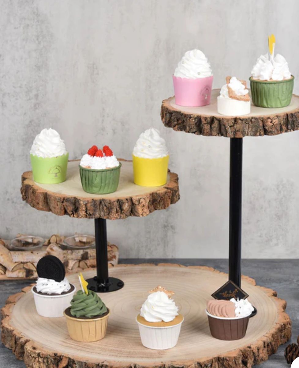 14" 3-Tier Natural Wood Slice Cake Stand
