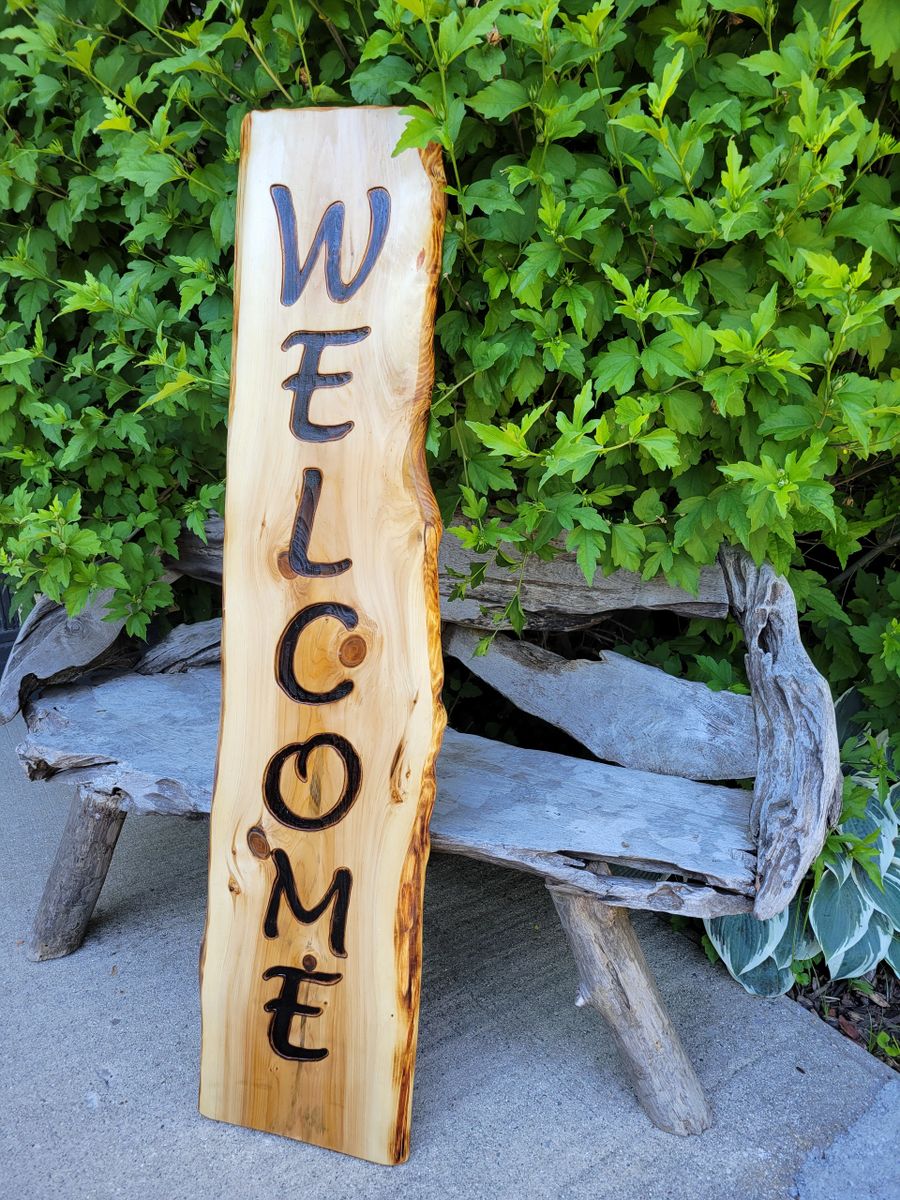 S-CUSTOM LIVE EDGE WELCOME SIGN - Porch Sign - Doorway Sign - Vertical ...