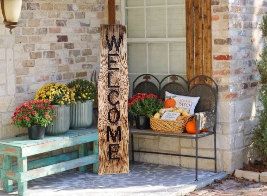 S-CUSTOM LIVE EDGE WELCOME SIGN - Porch Sign - Doorway Sign - Vertical ...