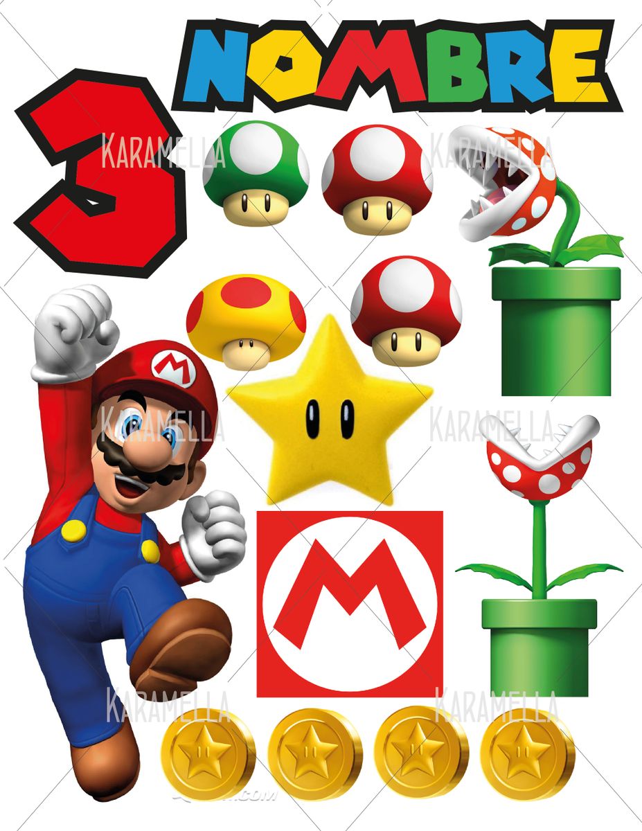 Imprimible Personalizado de Carteles para pastel de Mario Bross
