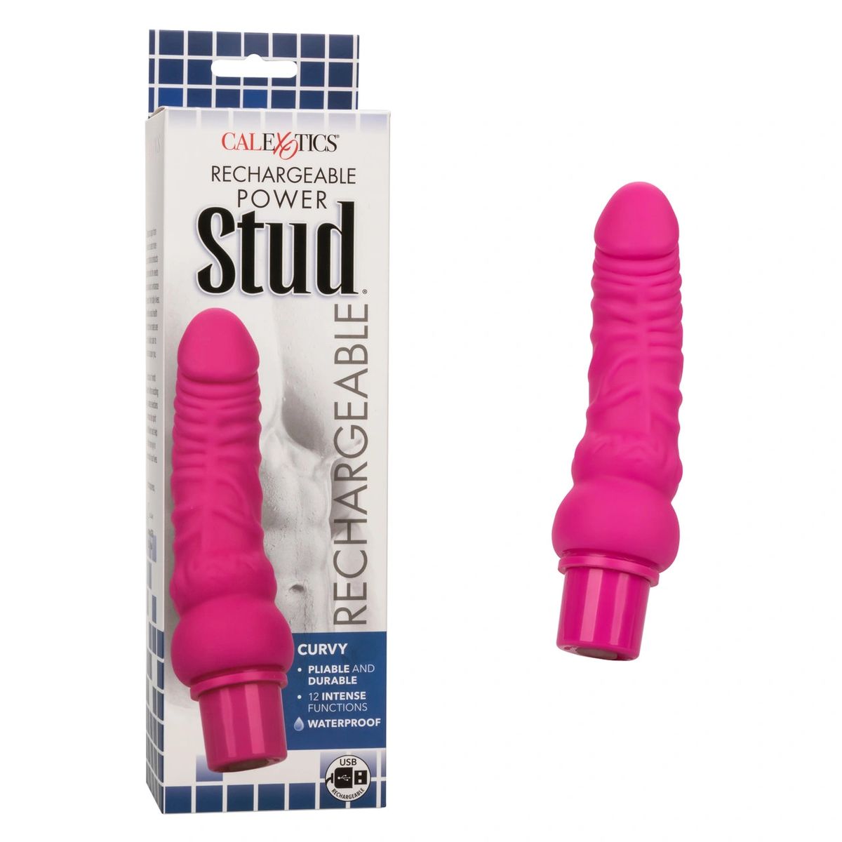 CalExotics Power Stud Curvy Rechargeable Silicone Dong - Pink