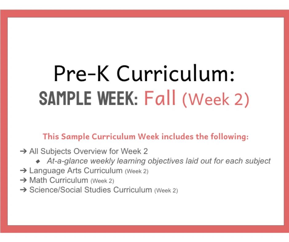 Pre-K Curriculum: Fall Sample Week