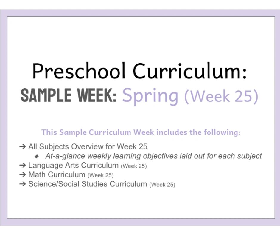 Preschool Curriculum: Spring Sample Week