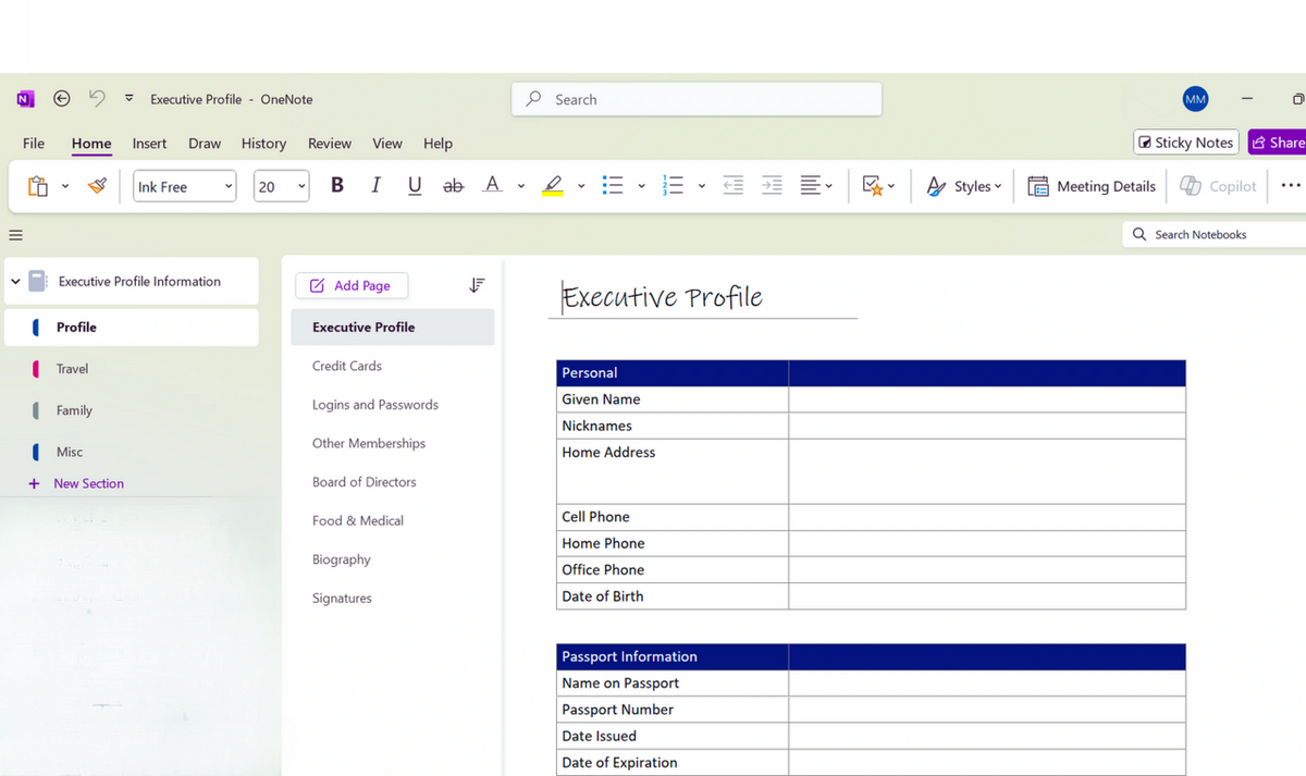 Executive Profile OneNote Notebook (Fully Customizable)