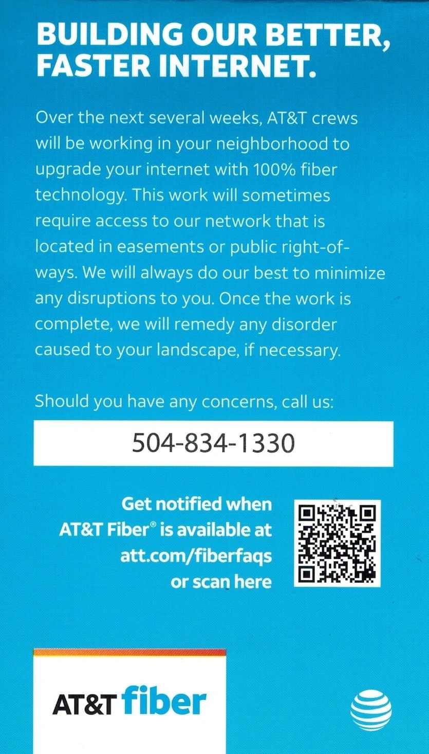 ATT Installing Fiber Optic in Chateau NE and NW