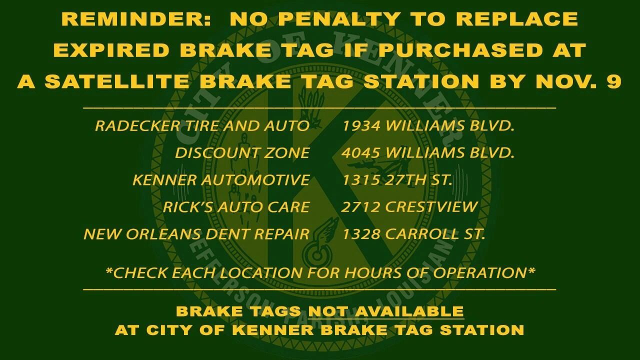 Renew Expired Brake Tags by November 9th!