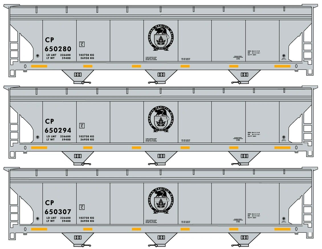 A-8122: ACCURAIL CANADIAN PACIFIC ACF 3 BAY COVERED HOPPER 3 CAR SET