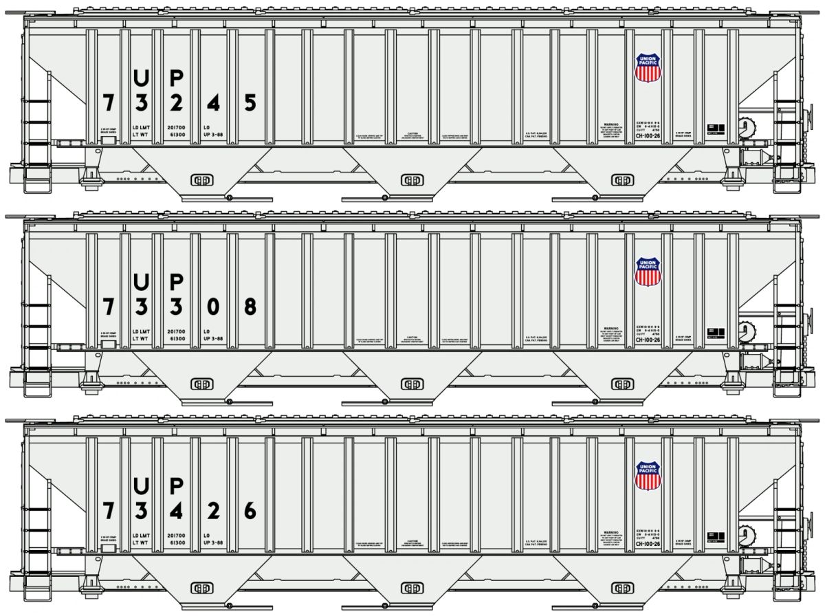 A-8138: ACCURAIL UNION PACIFIC PULLMAN STANDARD COVERED HOPPER 3 CAR SET