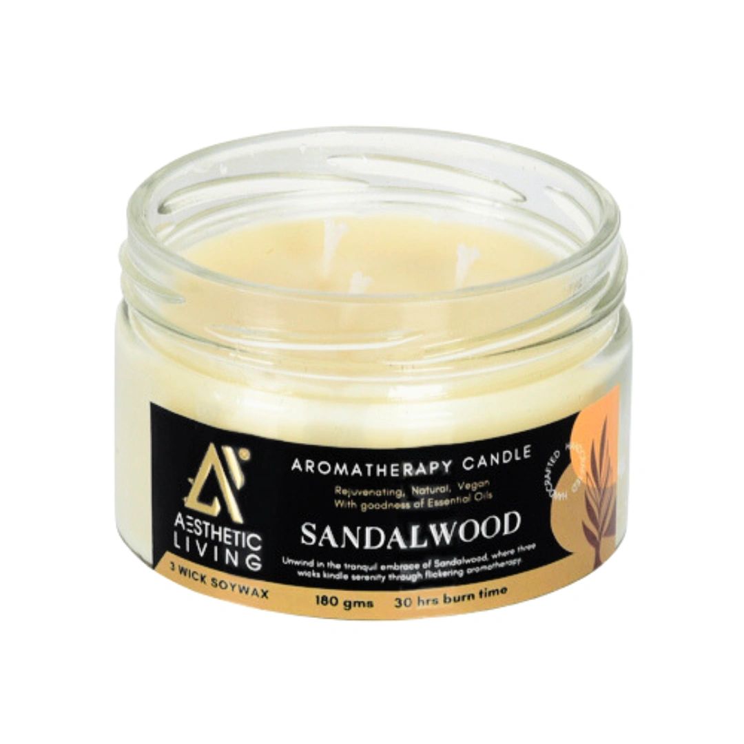 Aesthetic Living 3 wick Sandalwood Soywax Candle - 180 gm