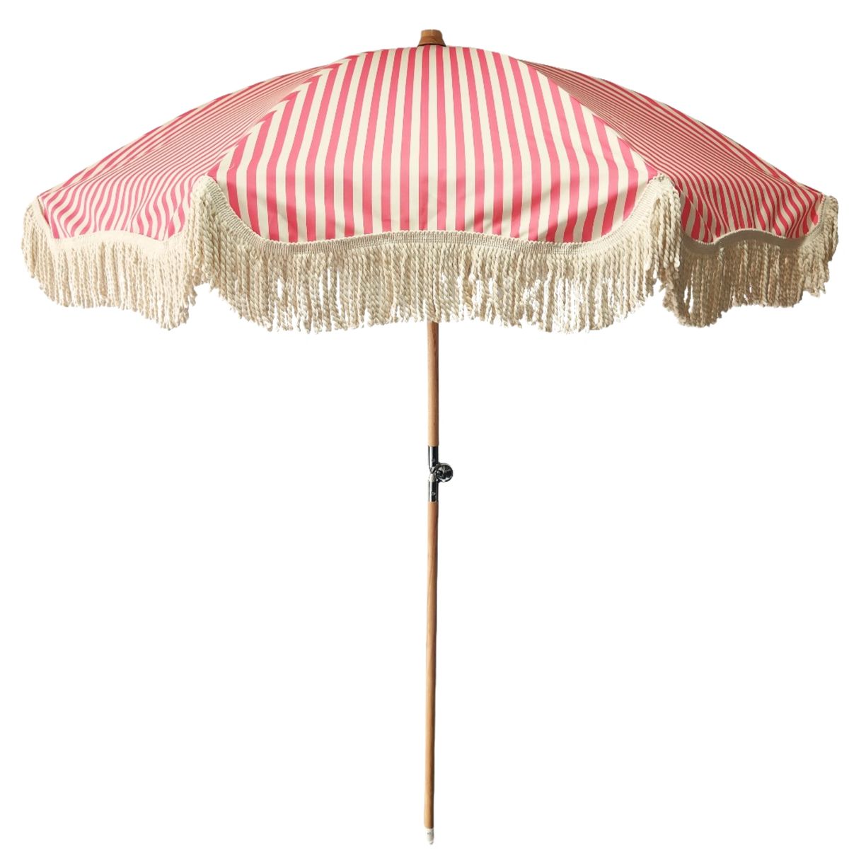 NEW! French Pink/Ecru Stripe Large Tassel Fringed Beach and Garden Parasol