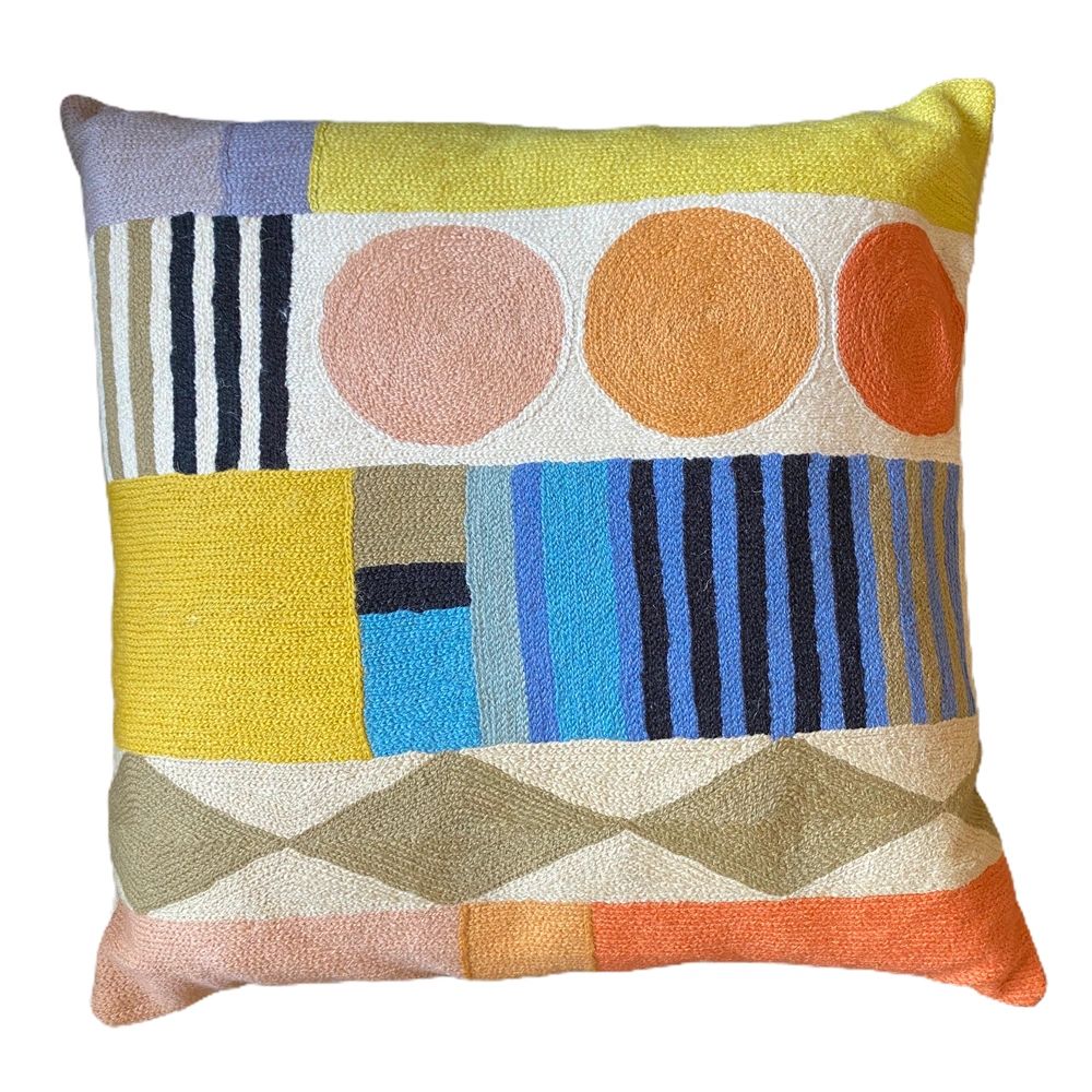 Memphis Group Inspired Chain Stitch Pop Pillow, 18"