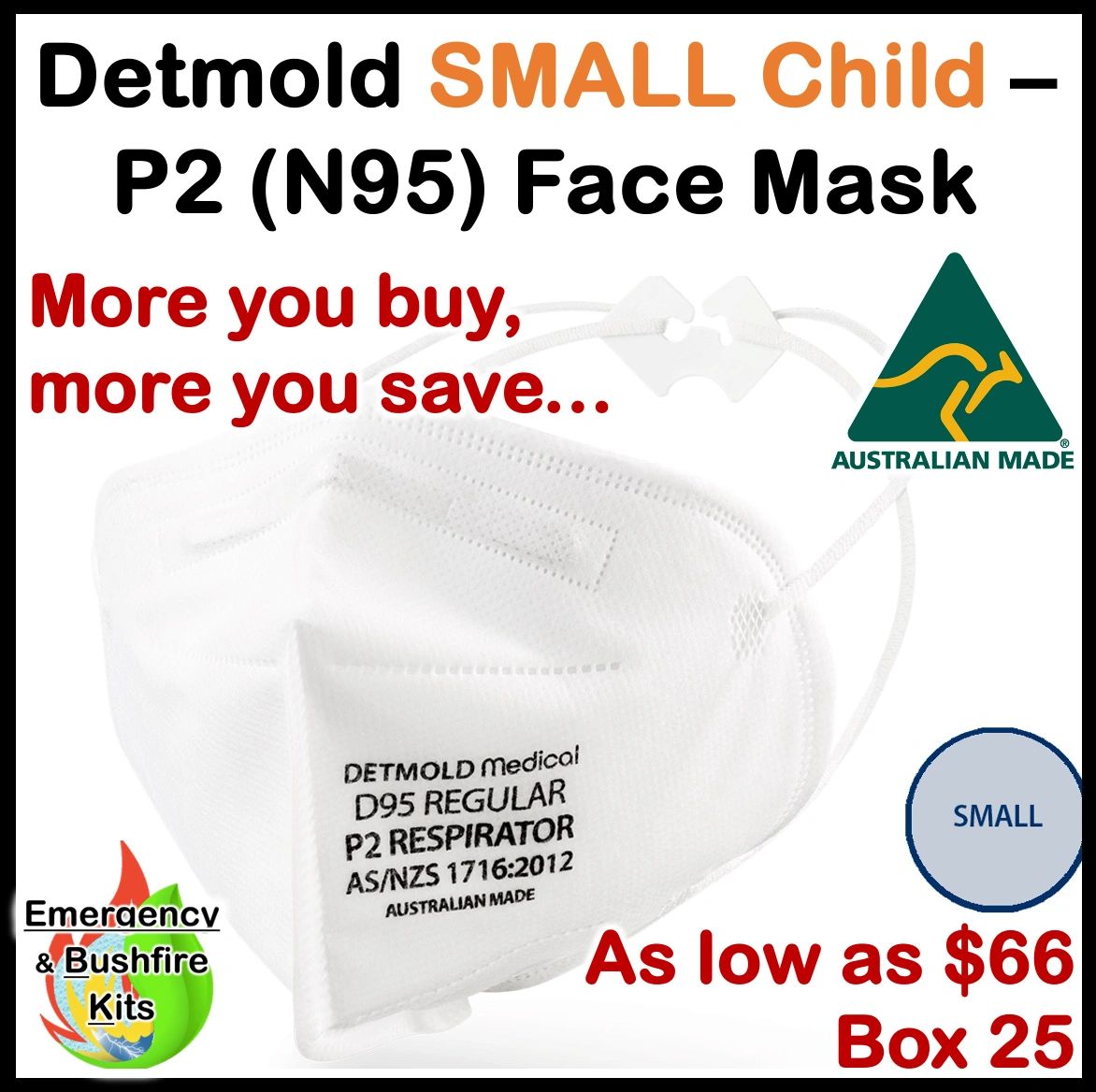 Detmold SMALL-Child -P2 (N95) Face Mask (Box 25)