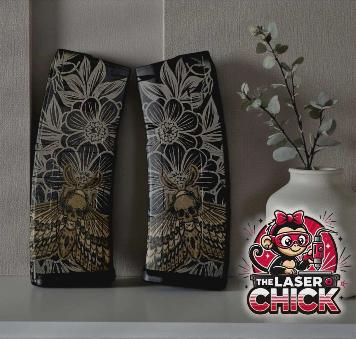 Custom Engraved AR 15 Magazine: Floral Death Moth