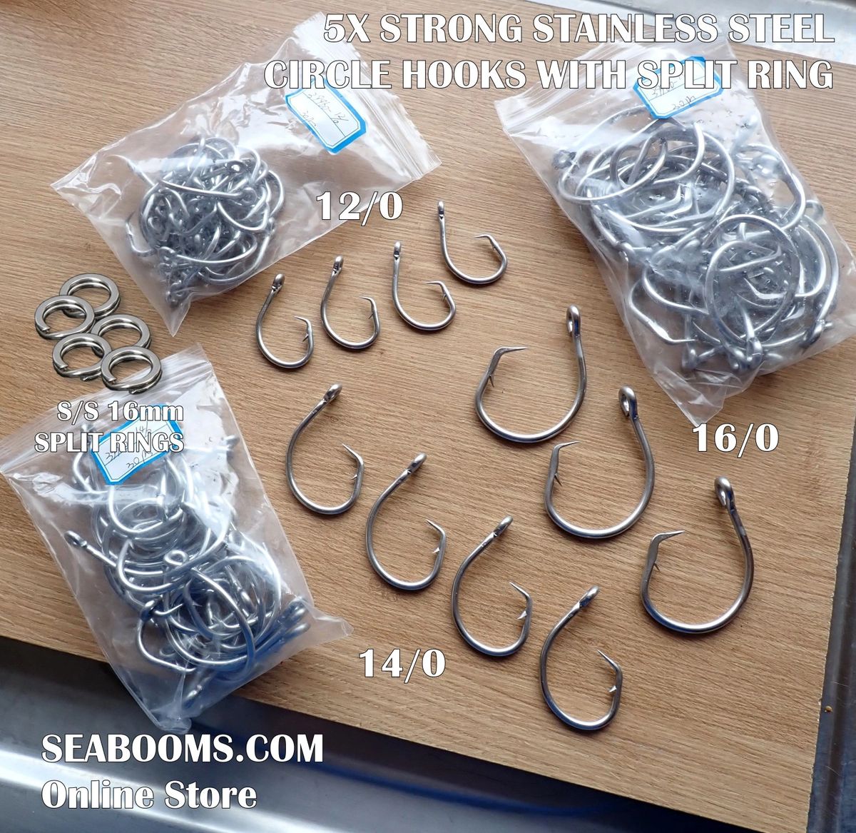 STAINLESS STEEL 5X STRONG CIRCLE HOOKS WITH SPLIT RINGS