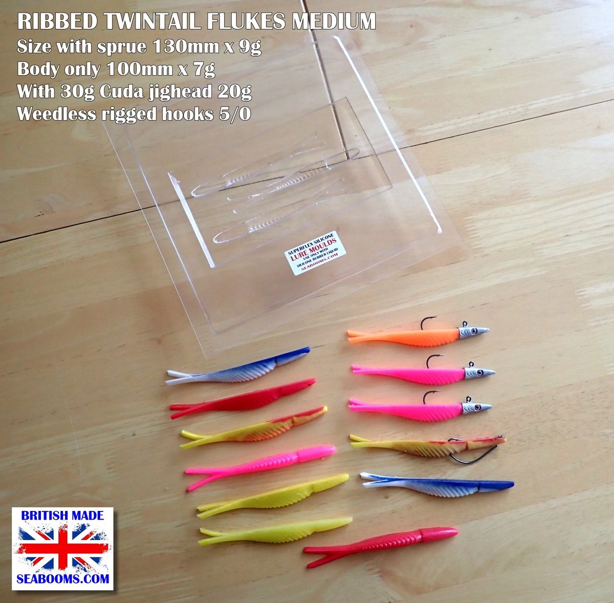 VACUUM FORMED MOULDS 3 CAVITY RIBBED TWIN TAILED FLUKES MEDIUM