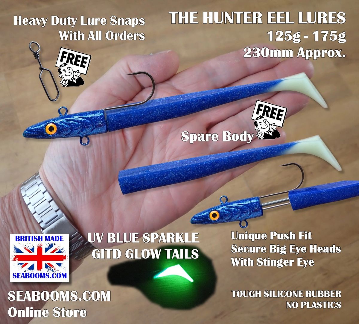THE HUNTER EEL LURES BLUE SPARKLE GITD GLOW