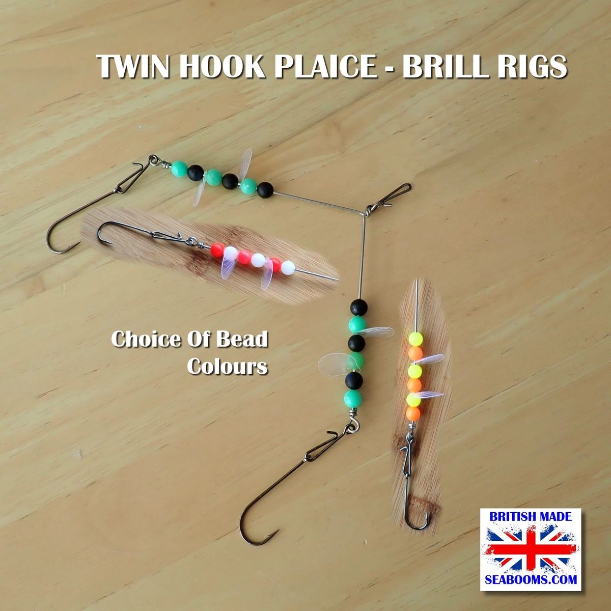 TWIN HOOK PLAICE RIGS CHOICE OF BEAD COLOURS CLIP ON NO WEIGHTS