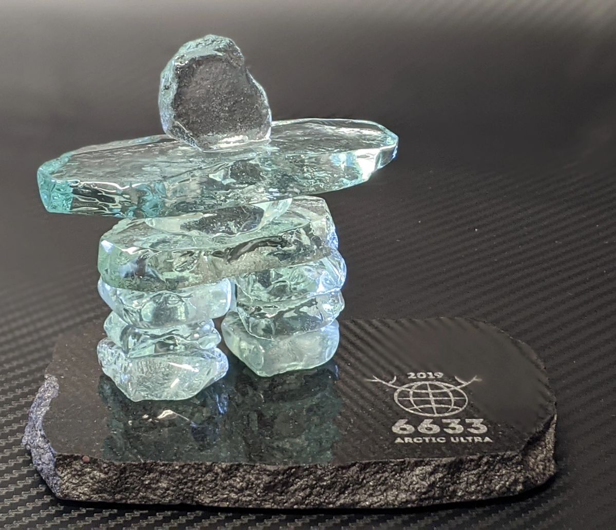 3.5" Clear Glass Inukshuk on Chipped Granite base