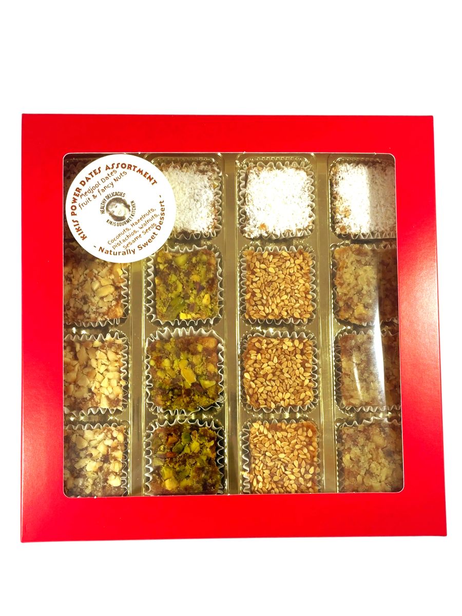 Kiki's Power Dates Bites - Assortment in Red Square Window Box [16 pieces]