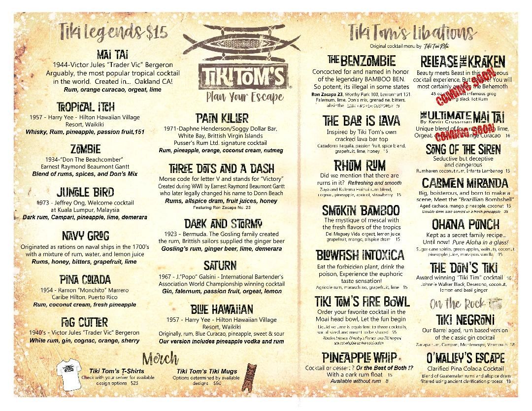 Menu | Tiki Tom's