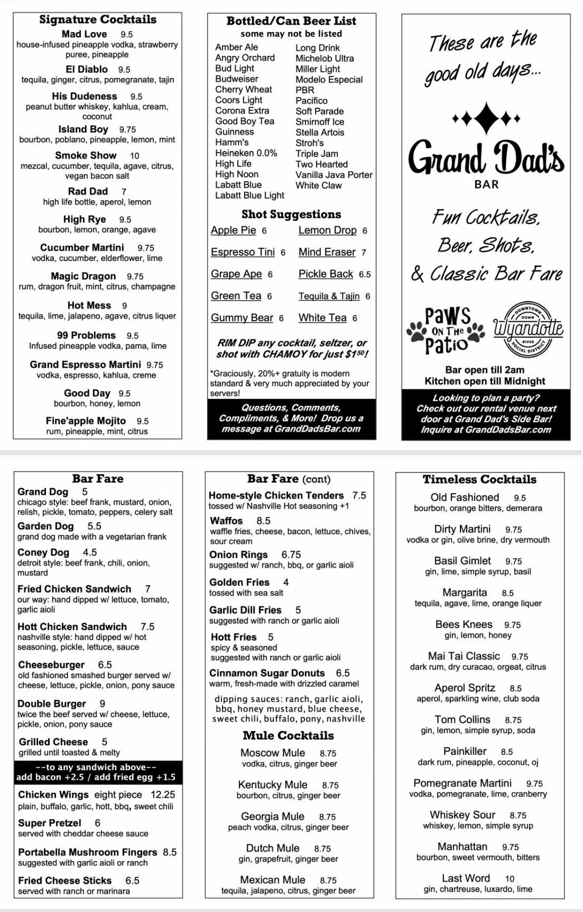 Grand Dad's Bar - Bar Burger, Open Late