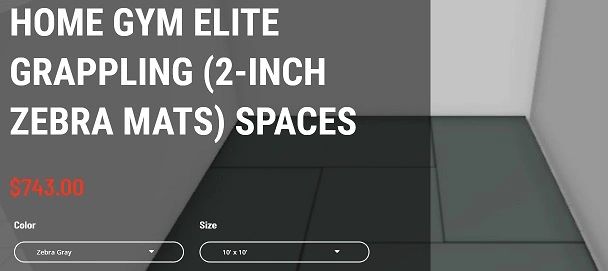 Home Gym Elite Grappling (2-Inch Zebra Mats) Spaces - 10' x 10', Grey