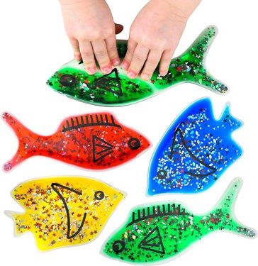 Playlearn Gel Filled Squishy Fish - Tactile Sensory Toy - 4 Shapes