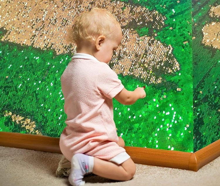 Sensory Wall Senquin Flip Fabric for Kid - Color - Emerald + Gold - 1 Yd