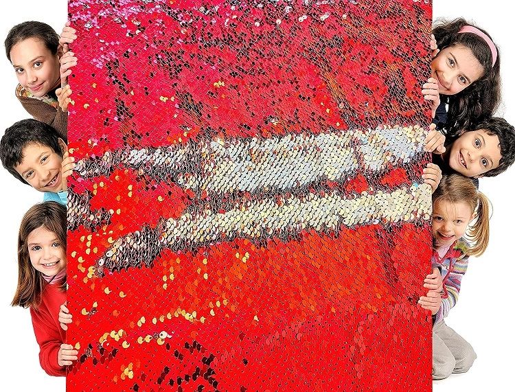 Sensory Wall Senquin Flip Fabric for Kids - Color: Bright Red + Silver ...