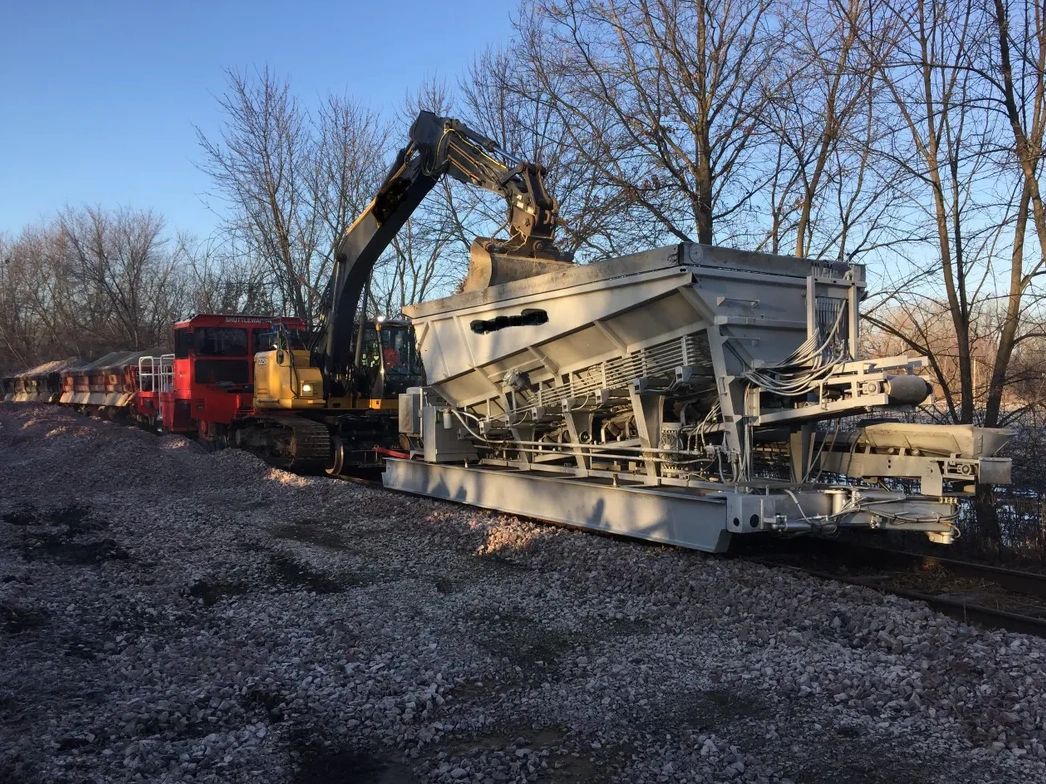 SHOP BUILT HI-RAIL RAILROAD BALLAST CAR SHOOTER-CONVEYOR