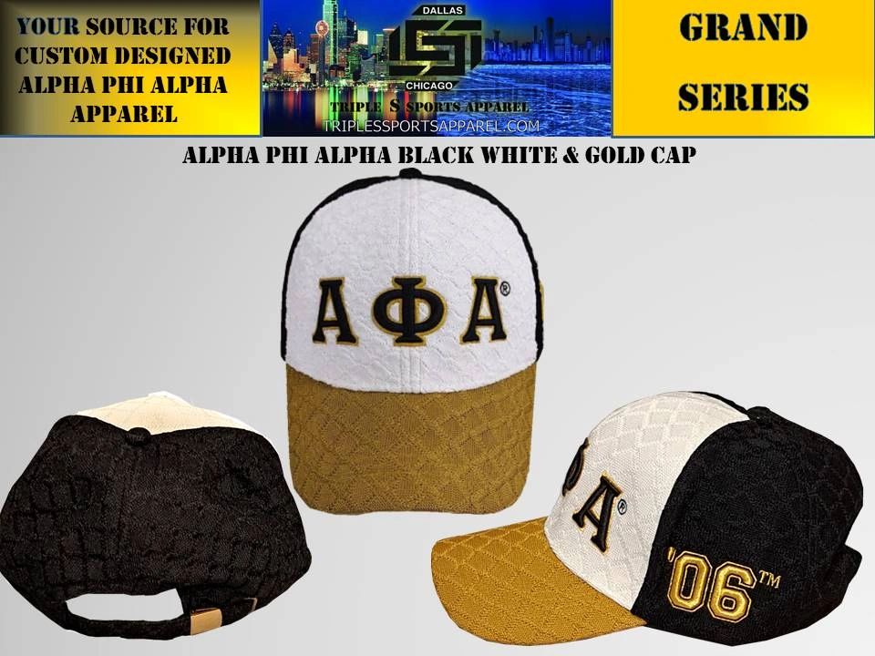 Alpha Phi Alpha Grand Series White, Old Gold and Black Greek Letters Cap