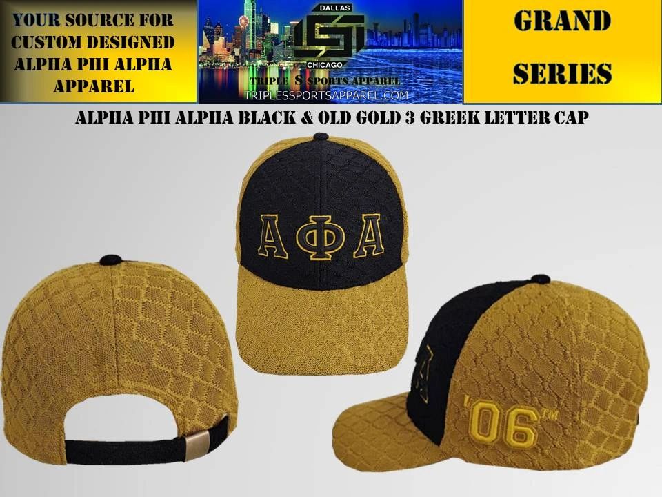 Alpha Phi Alpha Grand Series Old Gold and Black Greek Letters Cap