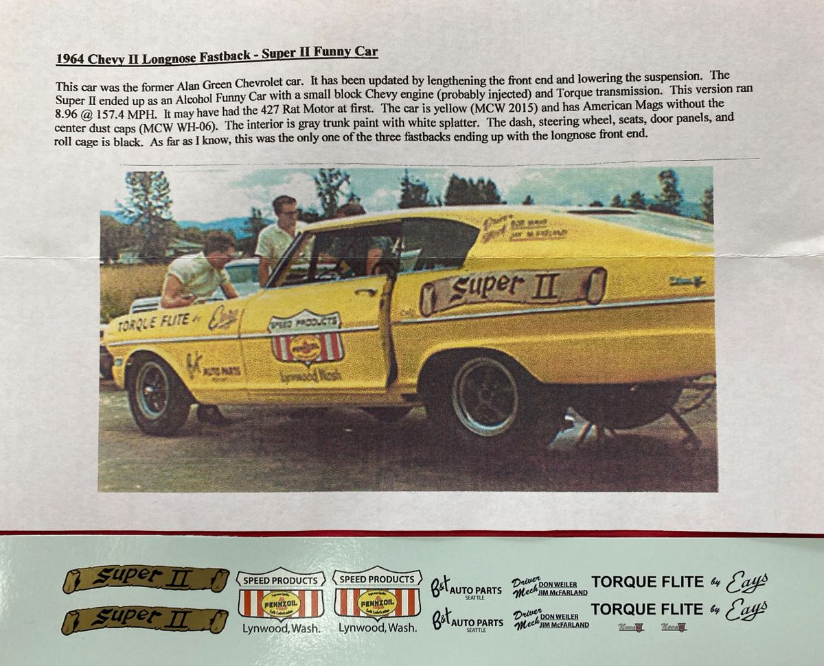 1964 Chevy II Funny Car Super II Decal Set