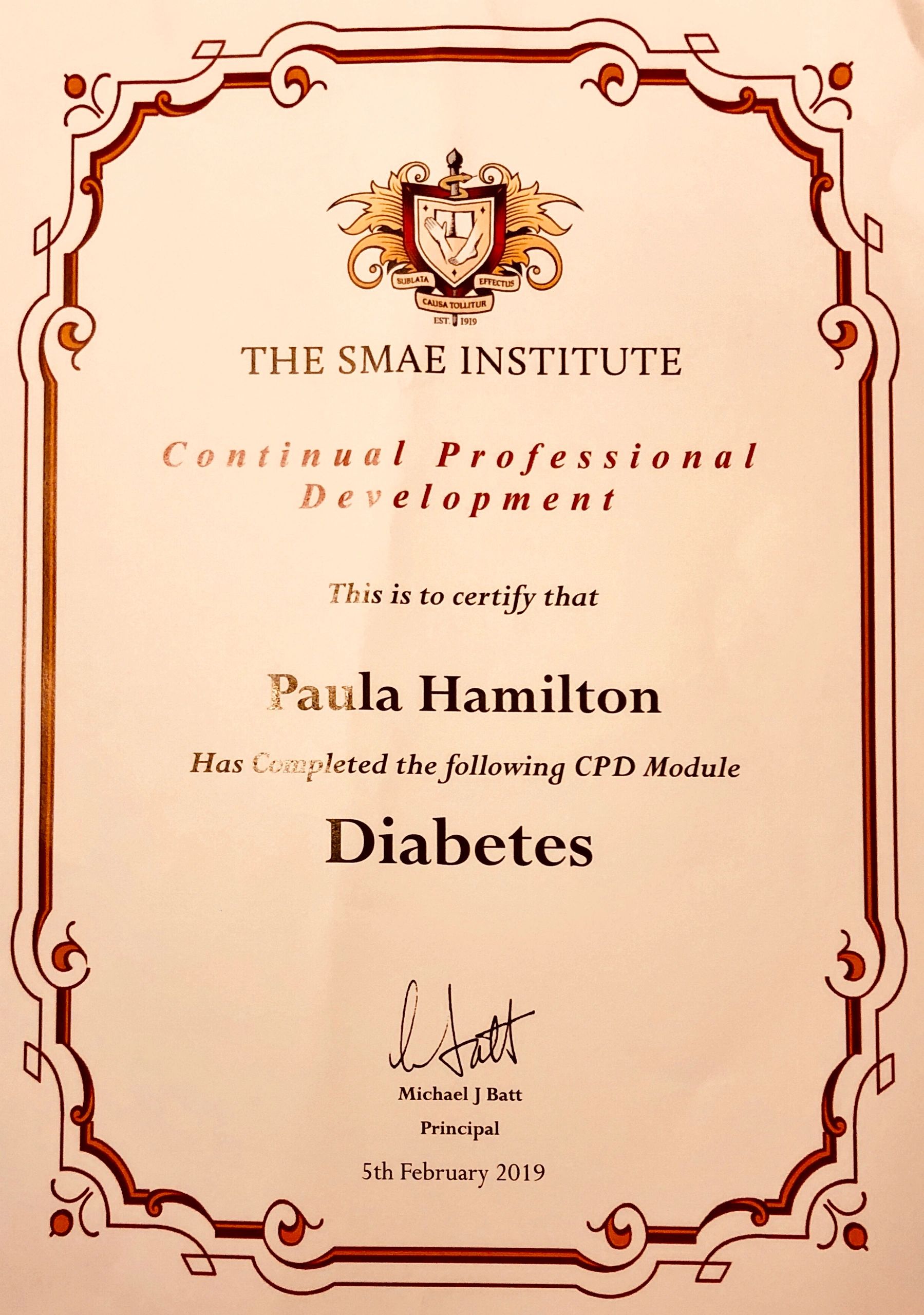 Diabetes - CPD Certificate 2019