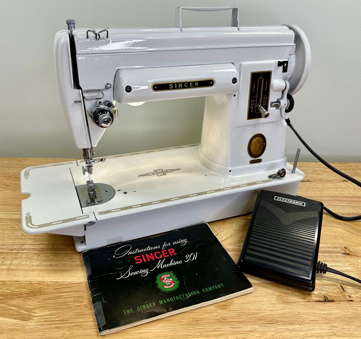 SOLD - Painted 1954 Singer 301A in White - Stunning!