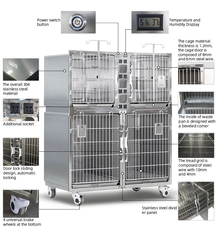 ICU Recovery Post Surgery Veterinary Hospital Cages Stainless Steel 304 ...