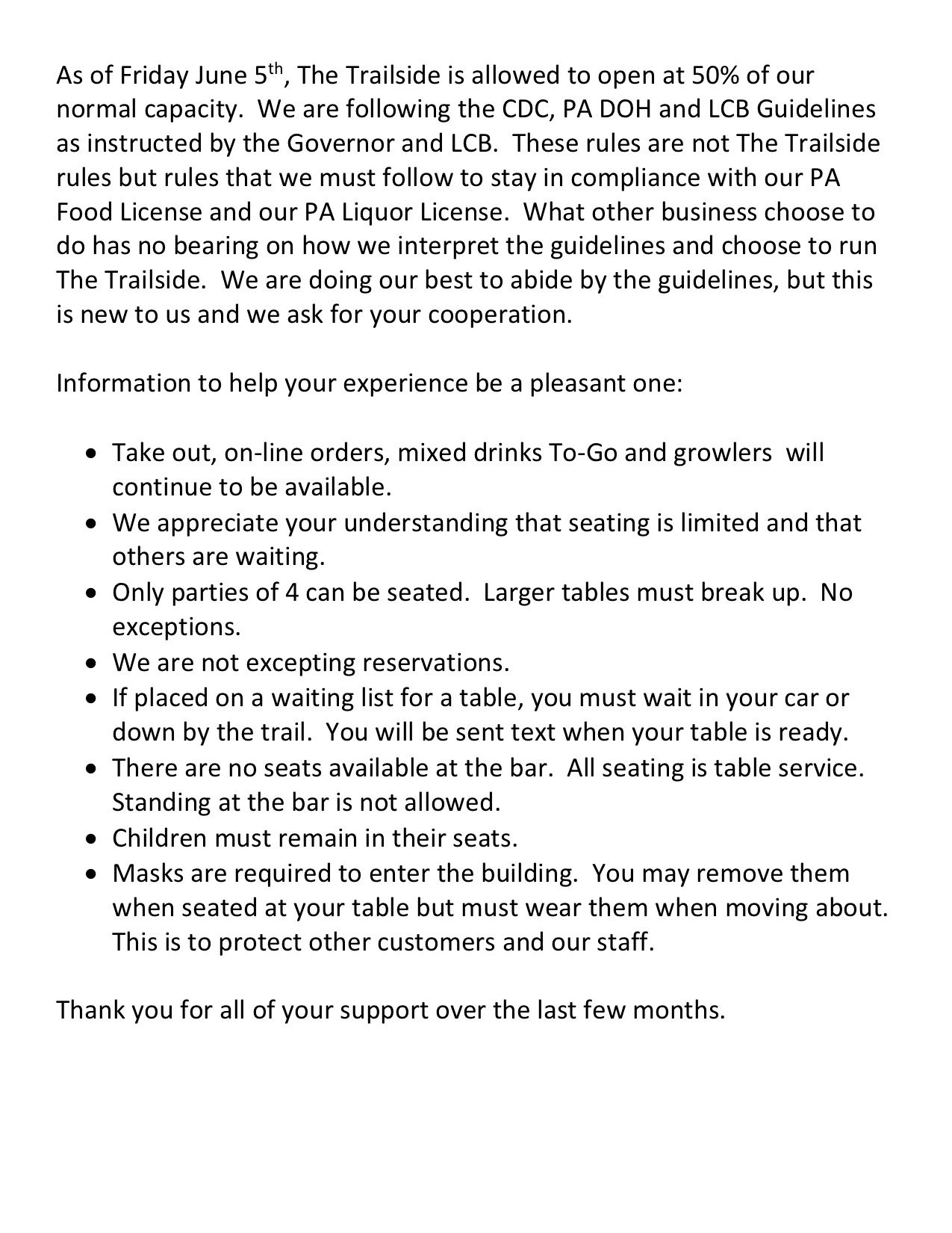 Menu | The Trailside