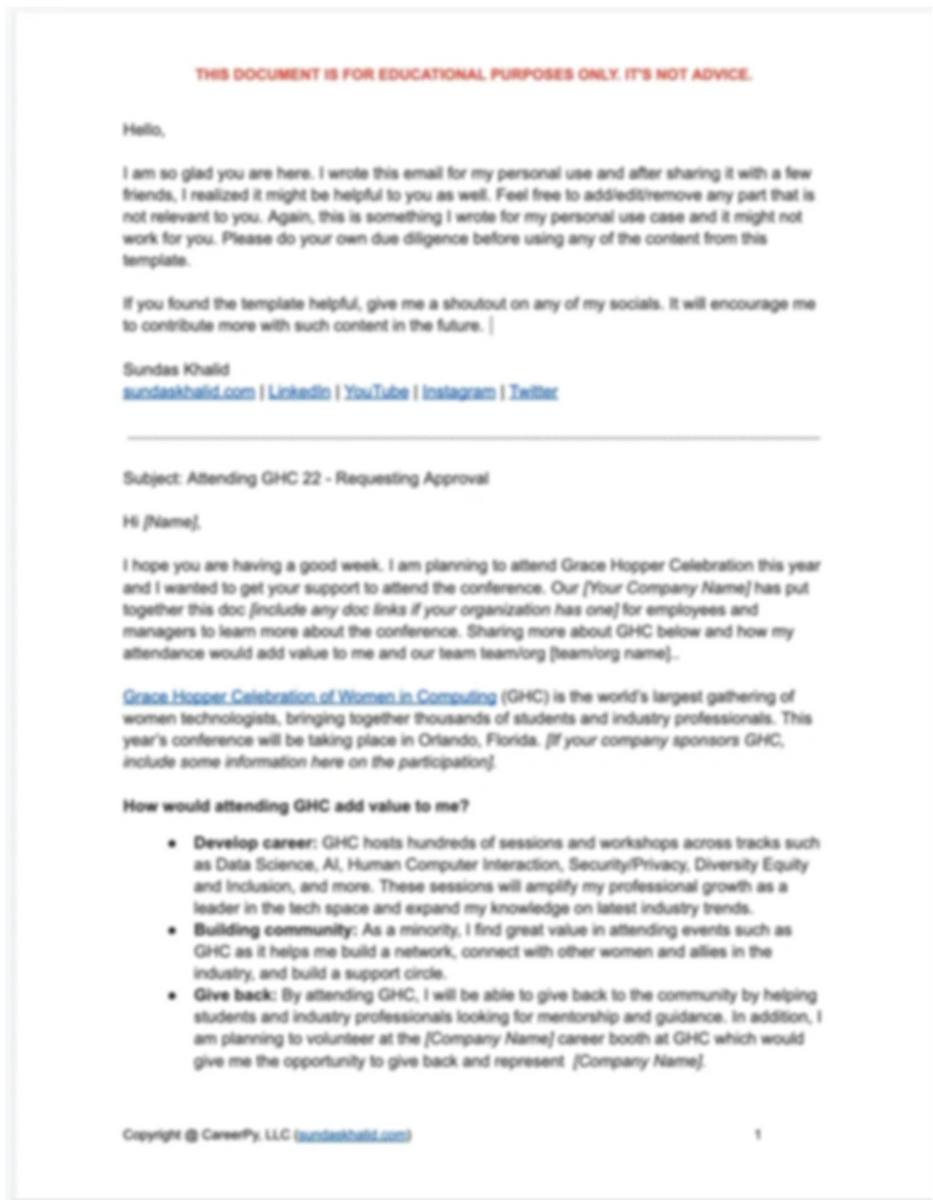 Unofficial Conference Attendance Approval - Email Template