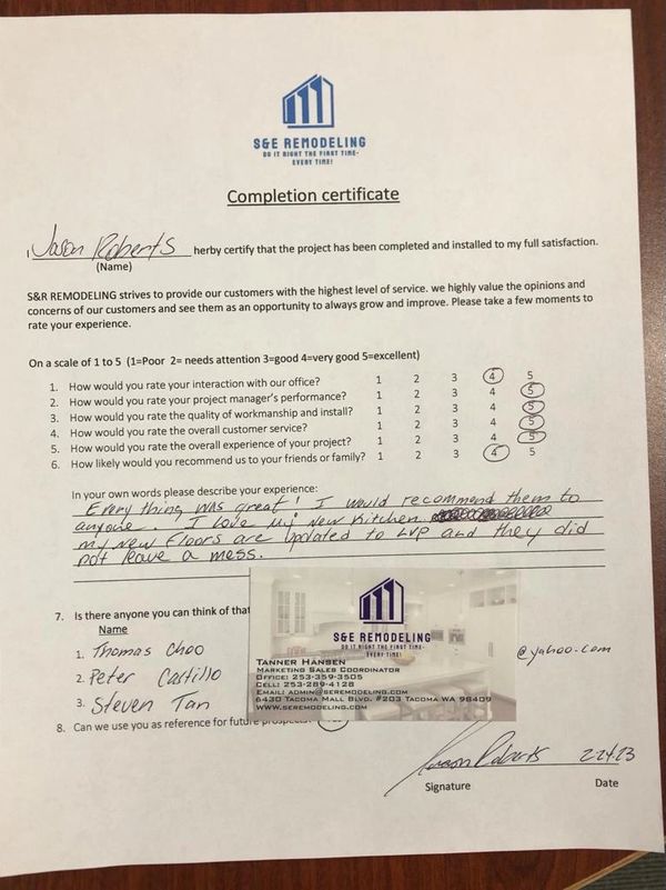 CUSTOMER COMPLETION FORMS