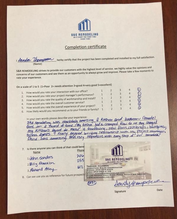 CUSTOMER COMPLETION FORMS