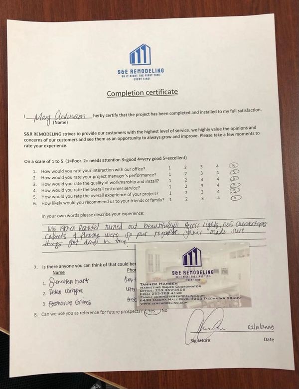 CUSTOMER COMPLETION FORMS