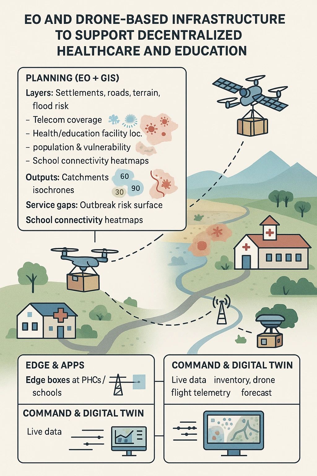 EO & Drone-Based Infrastructure: Decentralized Health & Education