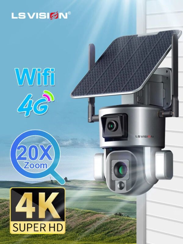 LS VISION 4G Solar Security Camera 4K 20X IP Solar Cctv Camera