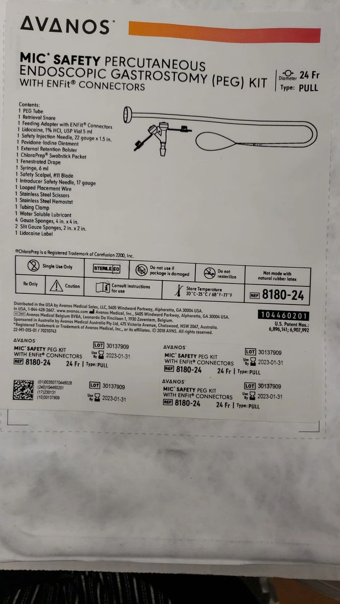 AVANOS 8180-24 MIC SAFETY PERCUTANEOUS ENDOSCOPIC GASTROSTOMY (PEG) KIT ...