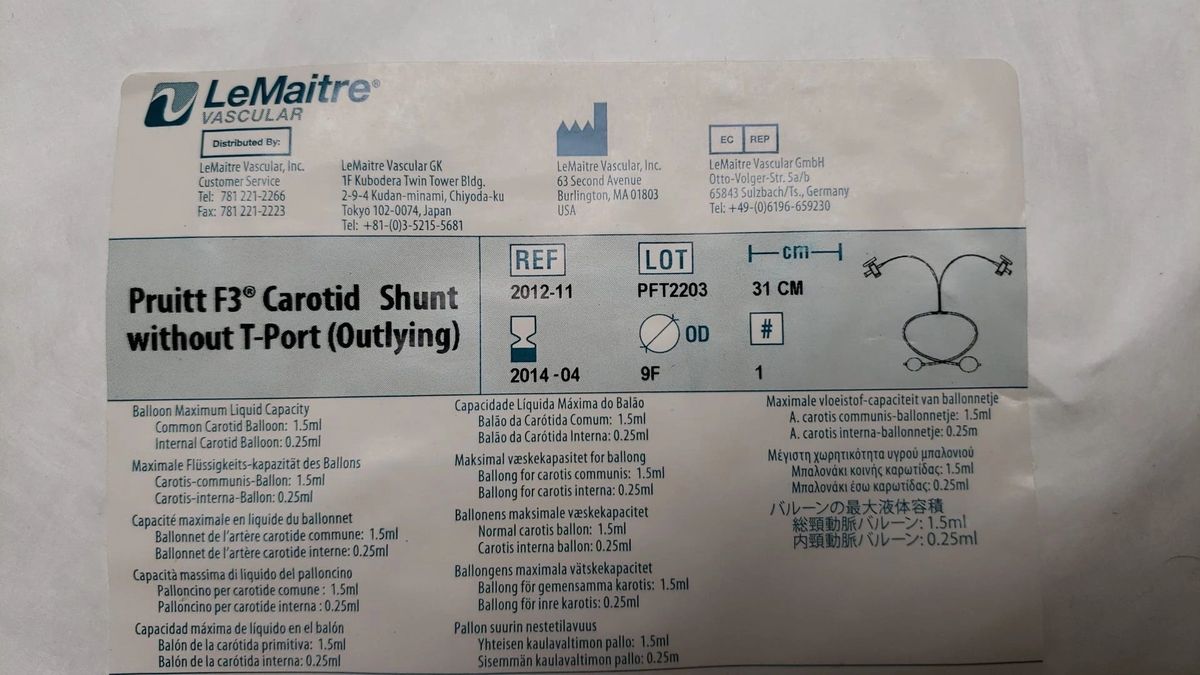 LeMaitre Vascular E2021-11 Pruitt F3 Carotid Shunt without T- Port ...