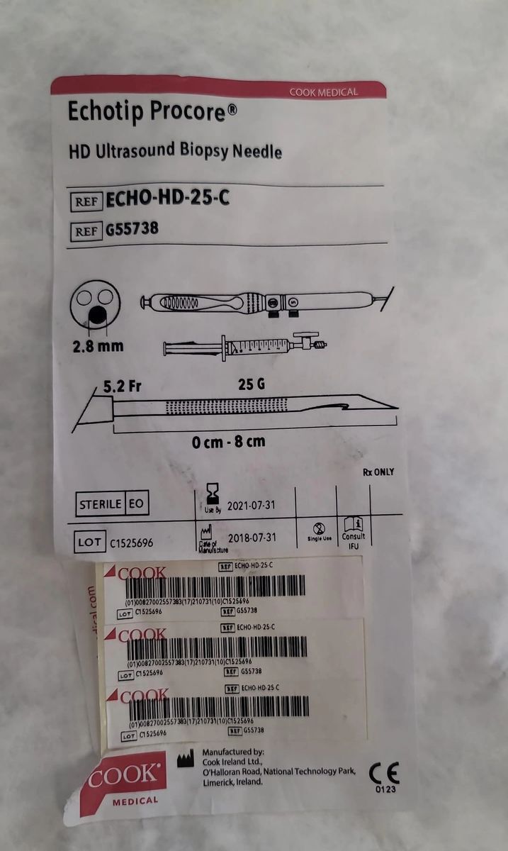Cook Medical G55738 echotip FNB Ultrasound needle 25Ga x 0-8cm (X)