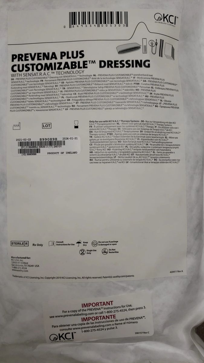 KCI 3M™ PRE4055US Prevena™ Plus Customizable Dressing (X)