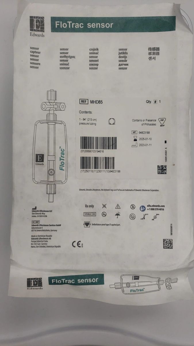 Edwards Lifesciences MHD85 FloTrac Cardiac Sensor with Pressure Line ...